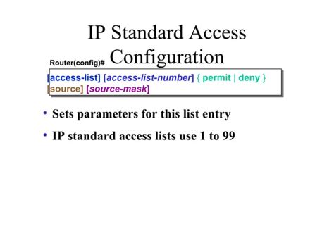 Configuraton Of Standard Access List And Extented Access Lis PPT