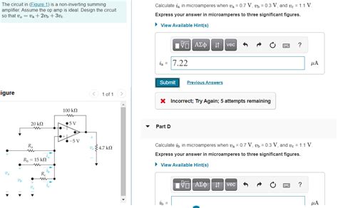 Solved The Circuit In Figure Is A Non Inverting Summing Chegg