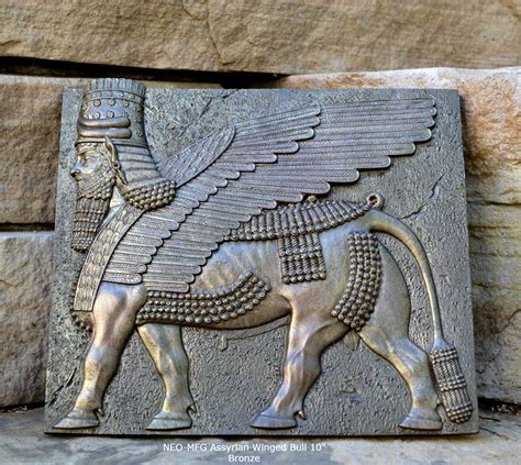 Historical Assyrian Lamassu Winged Bull Wall Sculpture Neo
