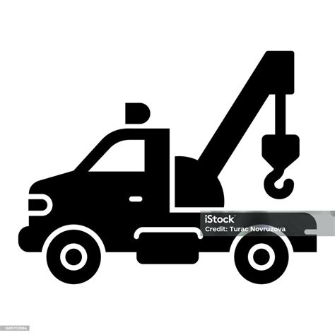크레인 솔리드 아이콘 중장비 개념 흰색 배경에 견인차 표지판 문자 모양 스타일의 모바일 개념 웹 디자인의 자동차 견인 트럭 아이콘이 있는 견인 트럭 벡터 그래픽 거리에 대한