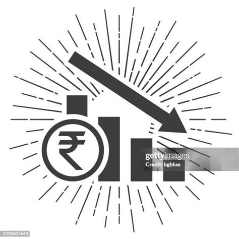 Chart Of Decreased Indian Rupee Rate Icon With Sunbursts On White