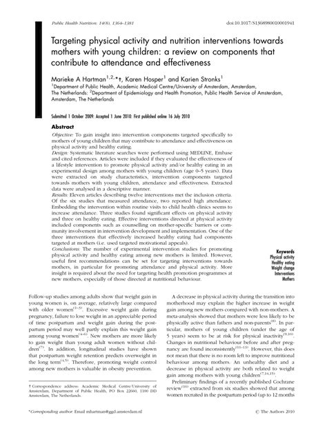 Pdf Targeting Physical Activity And Nutrition Interventions Towards