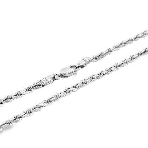 14k White Gold 25mm Diamond Cut Rope Link Chain