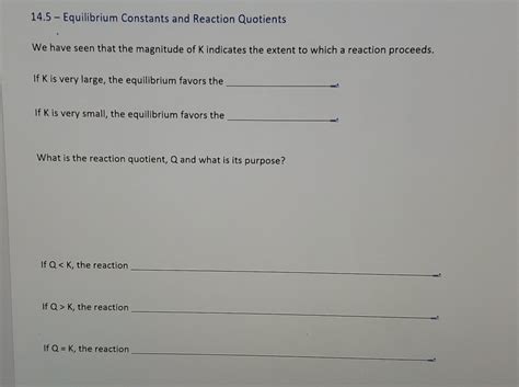 Solved 14 5 Equilibrium Constants And Reaction Quotients