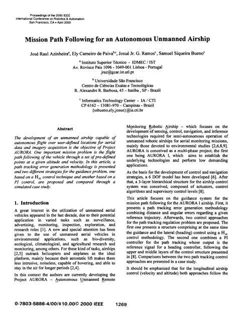 Pdf Mission Path Following For An Autonomous Unmanned Airship