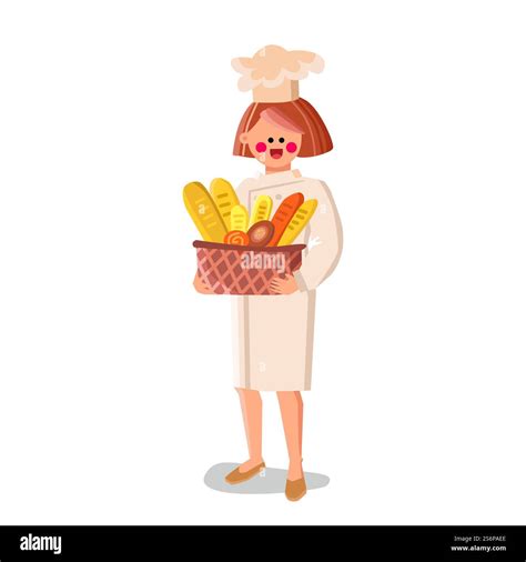 Baker Woman Chef Bakery Female Pastry Apron Uniform And Hat Bake Factory Vector Character