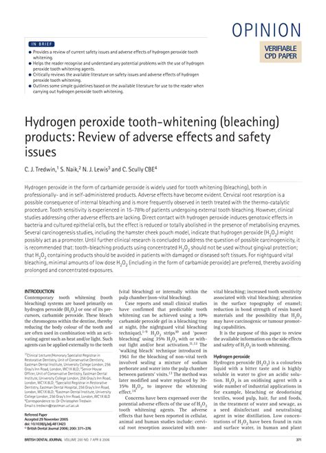 Pdf Hydrogen Peroxide Tooth Whitening Bleaching Products Review Of Adverse Effects And