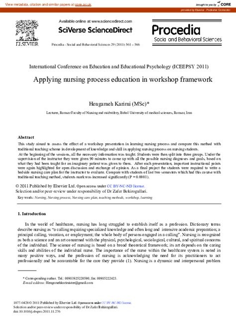 Pdf Applying Nursing Process Education In Workshop Framework