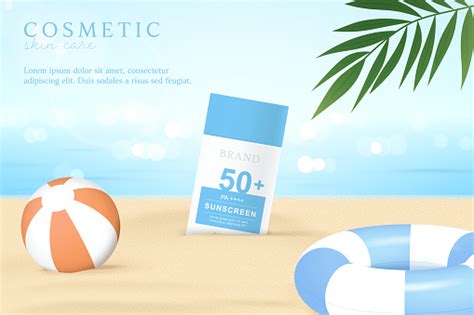 수영 반지가 있는 해변 배경에 있는 자외선 차단제 제품 광고 템플릿 해변에 대한 스톡 벡터 아트 및 기타 이미지 해변 여름 3차원 형태 Istock