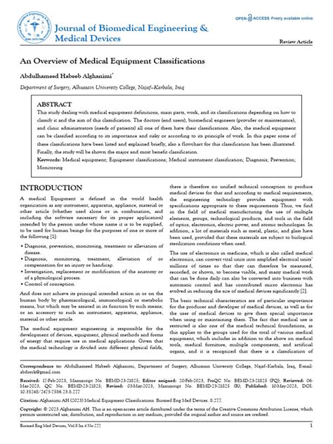An Overview Of Medical Equipment Classifications Download Free Pdf