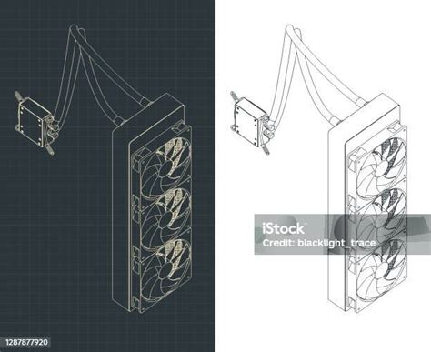 액체 냉각 시스템 동면 청사진 선풍기 전기 설비에 대한 스톡 벡터 아트 및 기타 이미지 선풍기 전기 설비 등측투영법