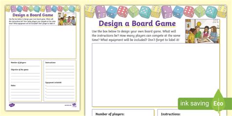 New Design A Board Game Worksheet Twinkl