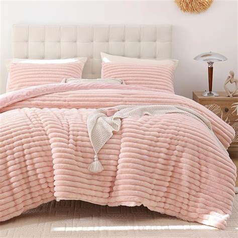 Smoofy Fluffy Full Size Comforter Sets 3 Pieces Blush Pink Fleece Fluffy Comforter