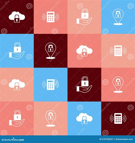 Set Pop Art Cloud Computing Lock Security Keypad Access Panel Lock And Icon Vector Stock