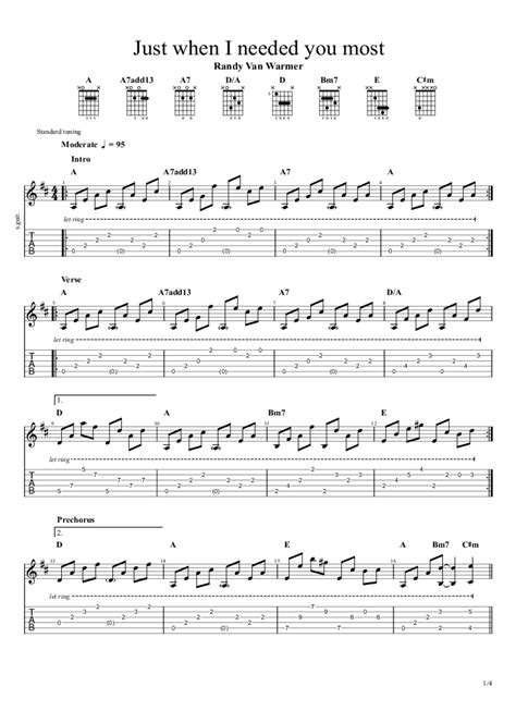 Just When I Needed You Most Tab And Chords Randy Van Warmer