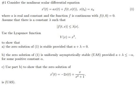 Solved 1 1 Consider The Nonlinear Scalar Differential