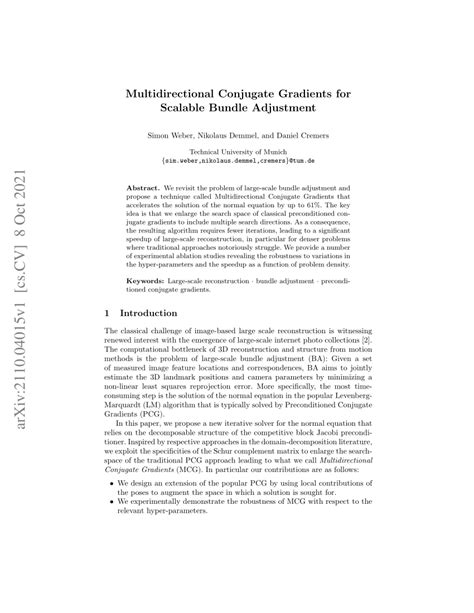 Pdf Multidirectional Conjugate Gradients For Scalable Bundle Adjustment