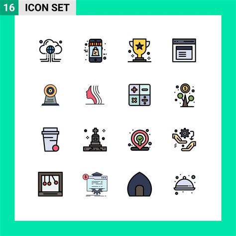 Set Of 16 Vector Flat Color Filled Lines On Grid For User Interface