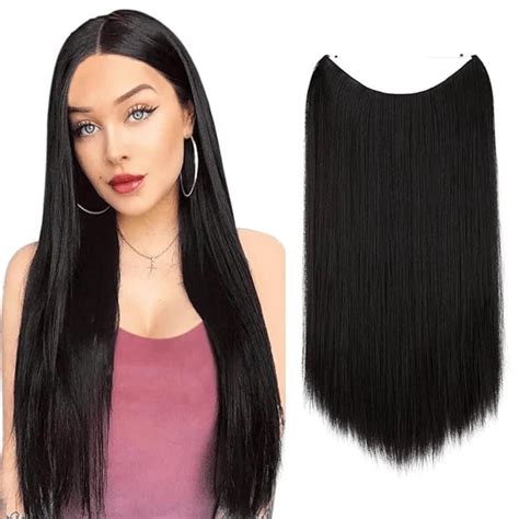 Off Black Straight Halo Hair Extensions Thathair