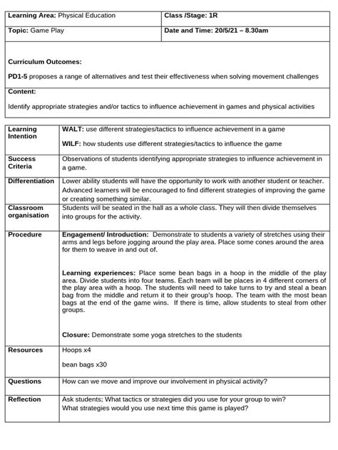 Pe Lesson Plan Pdf Lesson Plan Learning