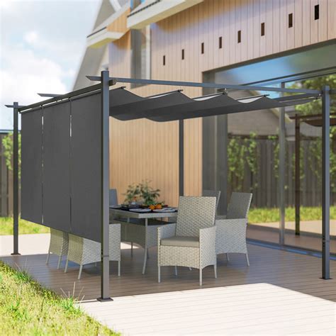 Outsunny 3 X 4m Grey Metal Pergola With Retractable Roof And Roller
