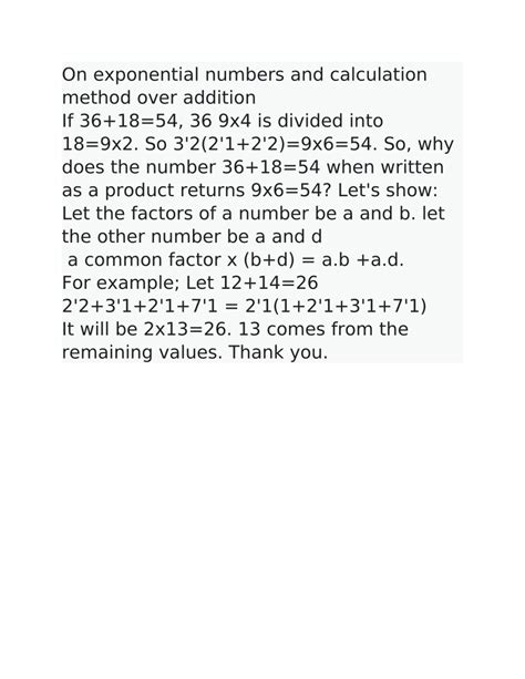 Pdf On Exponential Numbers And Calculation Method Over Addition