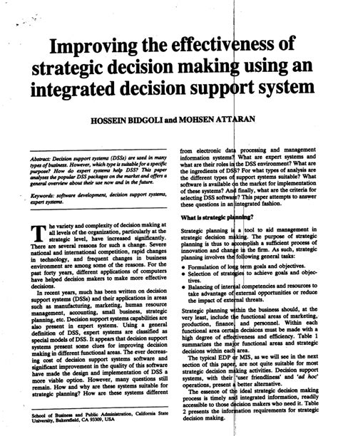 Pdf Improving The Effectiveness Of Strategic Decision Making Using An Integrated Decision