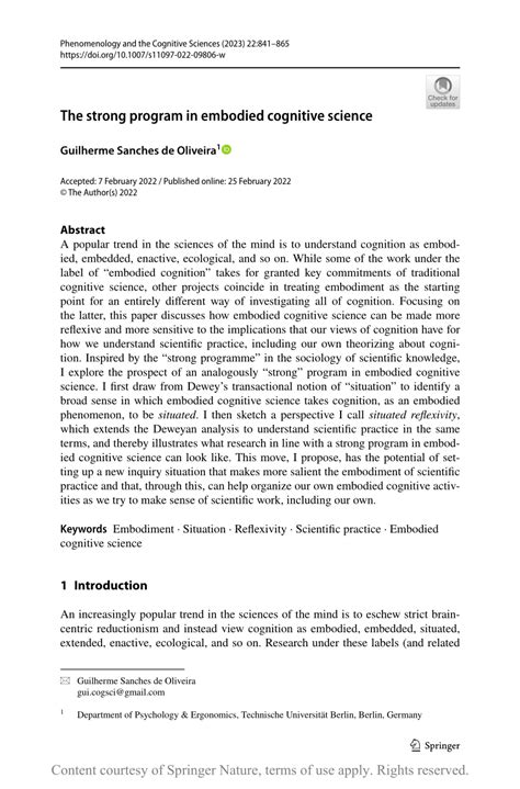 Pdf The Strong Program In Embodied Cognitive Science