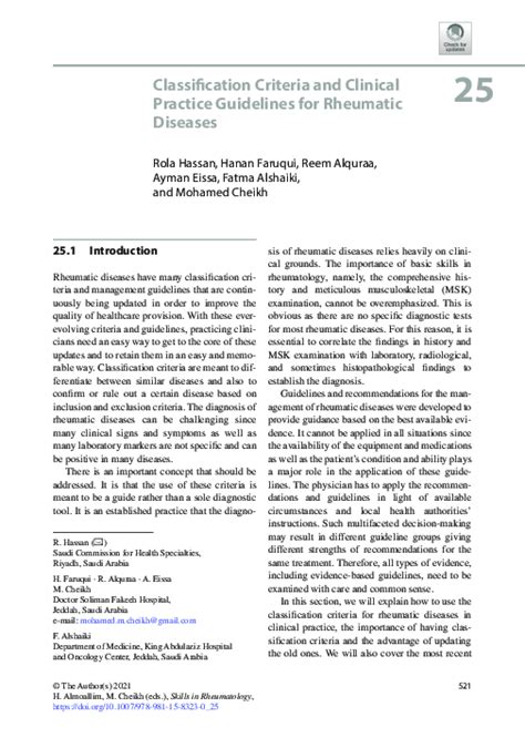 Pdf Classification Criteria And Clinical Practice Guidelines For
