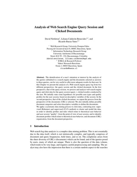 pdf analysis of web search engine query session and clicked documents