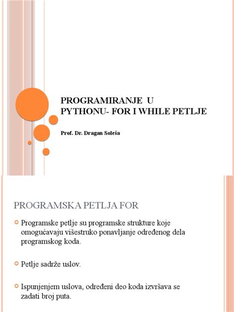 Programiranje U Pythonu For I While Petlje Pdf