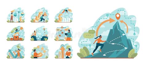 Challenge Concept Set Character Overcoming Obstacles And Hurdles Stock Vector Illustration Of