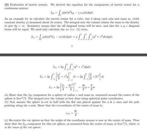2 Evaluation Of Inertia Tensors We Derived The