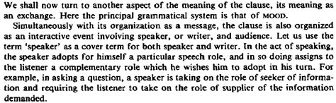 Systemic Functional Linguistics Speech Roles
