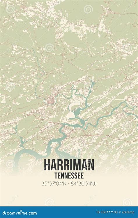 Retro Us Map Of Harriman Tennessee Vintage Street Map Stock