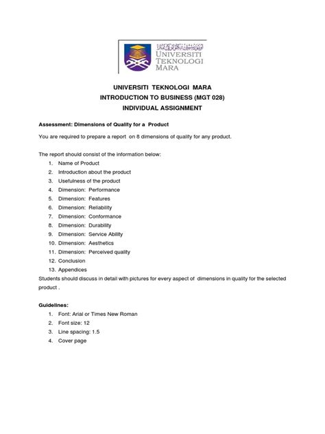 Mgt028 Individual Assignment Dimension Of Quality Oct2020 Pdf