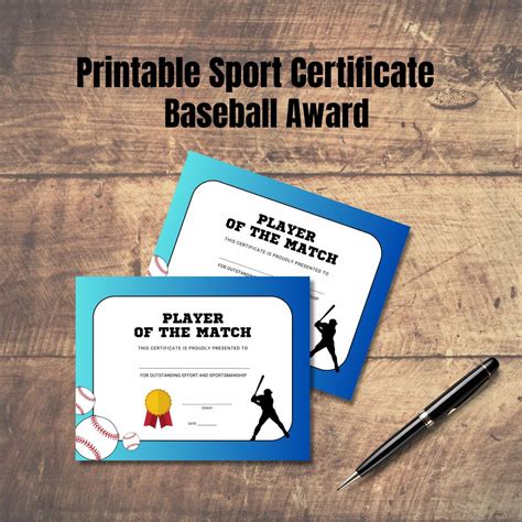 Baseball Award Printable Baseball Certificate Sport Player Of The Match