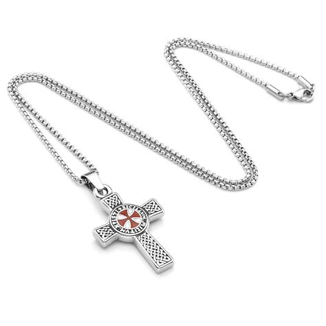 Crucifix Red Cross Necklace For Men Knights Templar Crusader Pendant