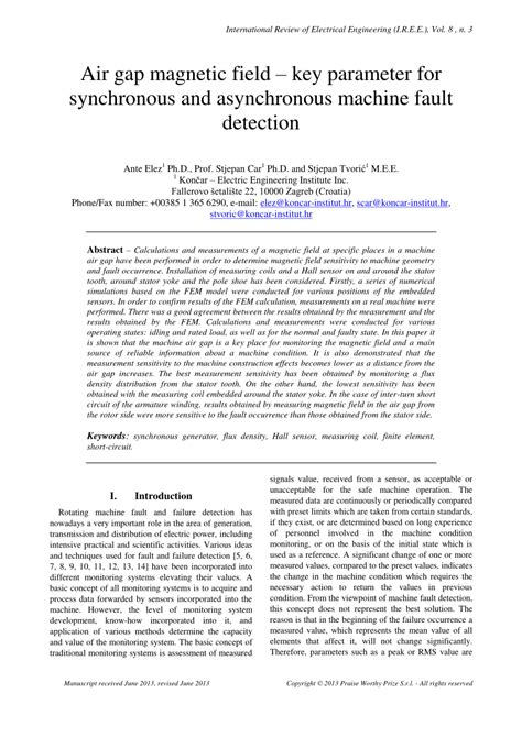 Pdf Air Gap Magnetic Field Key Parameter For Synchronous And Asynchronous Machine Fault