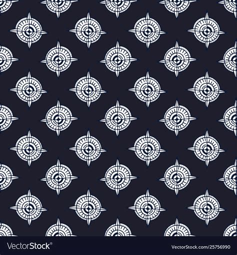 Compass Seamless Pattern Dark Textile Design Vector Image