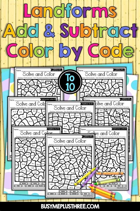 landforms color by code addition and subtraction to 10 color by number volcano addition and