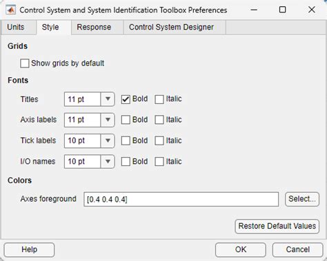 specify toolbox preferences for linear analysis plots