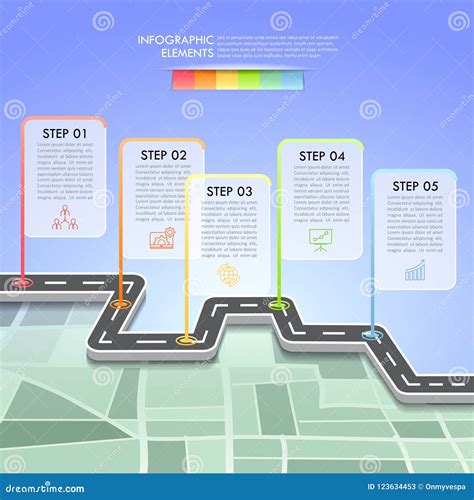 Road Way Infographic Template 5 Options Stock Vector Illustration Of