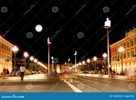 The Plaza Massena Square At Night In Nice Stock Image Image Of