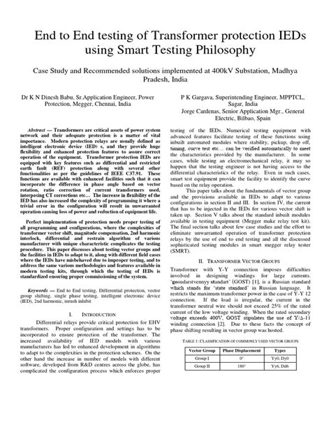 End To End Testing Of Transformer Protection Ieds Using Smart Testing