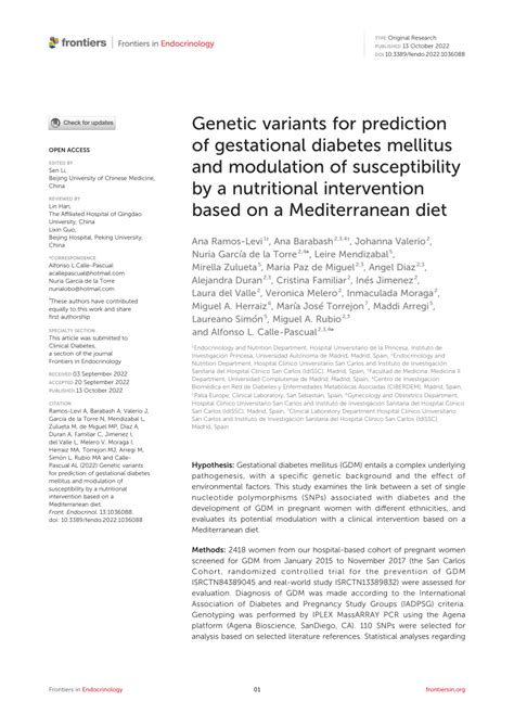 Pdf Genetic Variants For Prediction Of Gestational Diabetes Mellitus
