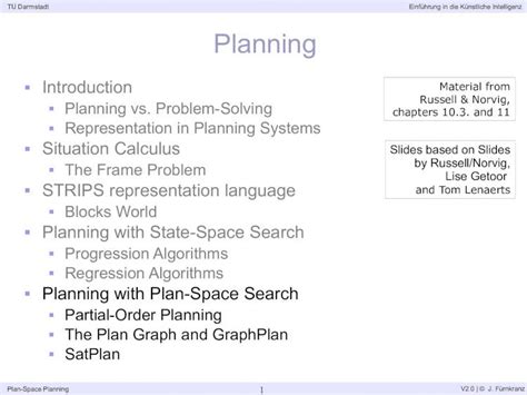 Pdf Tu Darmstadt Planning · Planning Vs Problem Solving Representation In Planning Systems