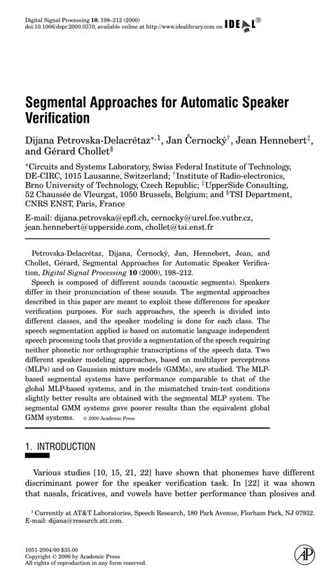 Pdf Segmental Approaches For Automatic Speaker Verification