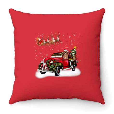 Cockapoo Dog Christmas Driving Red Car Dog Light Reindeer Throw Pillows