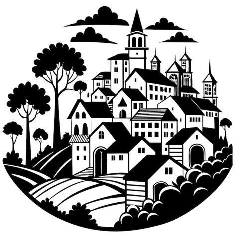 마을 실루 터 검은색과 색 프리미엄 Ai 생성 벡터